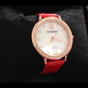 Accessories | Genuine Red Leather Crystal Watch | Poshmark